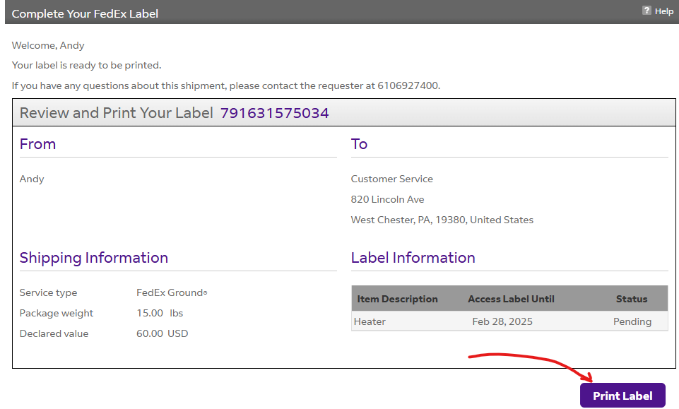 How to access a FedEx return label – Lasko Family of Products